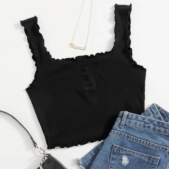 Tops | Nwot Lettuce Edge Ribbed Henley Cropped Tank | Poshmark